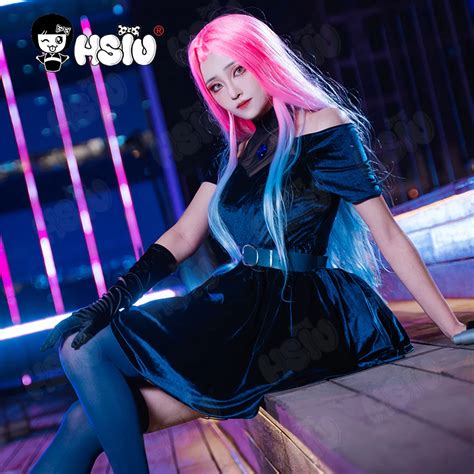 Mizi Cosplay Clothing Wig Hsiu Pink Gradient Blue Purple Long Hair