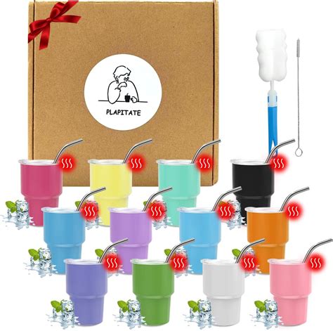 6 Pack Mini Tumbler Shot Glass With Straw And Lid 3 Oz