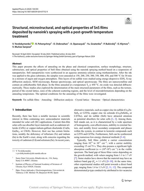 Structural Microstructural And Optical Properties Of Sns Films Deposited By Nanoinks Spraying
