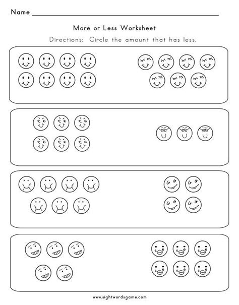More Less Or Equal Kindergarten Worksheets Kindergarten Math