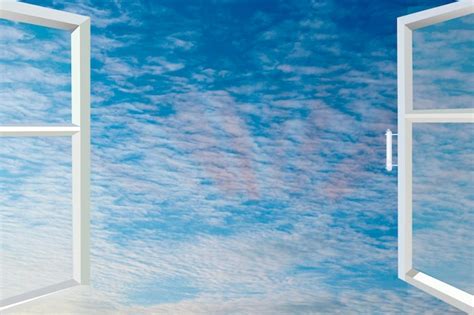 Premium Photo Opened Window Overlooking Blue Beautiful Sky With White