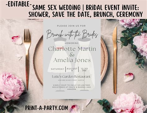 Editable Same Sex Wedding Event Invite Bridal Shower Brunch Save