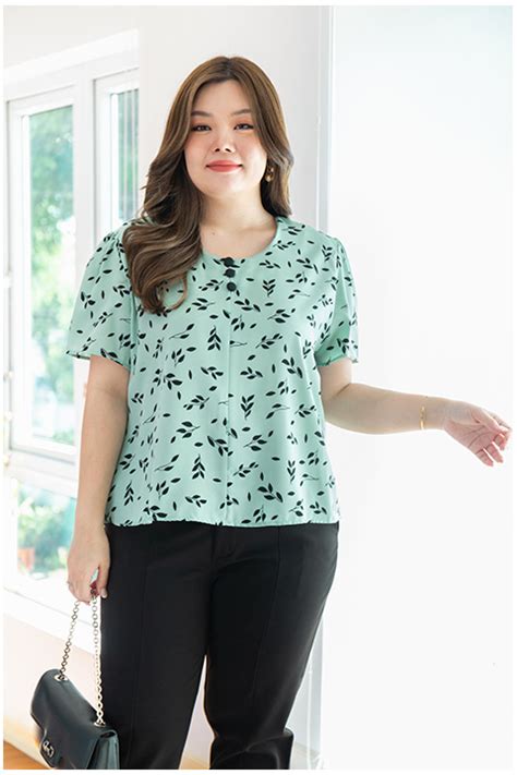Mt0301 Triple Button Leaf Blouse Green