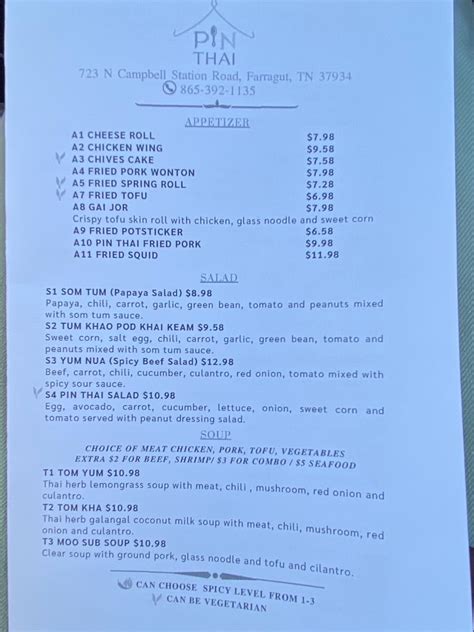 Pin Thai Menu Full Menu Update 2025