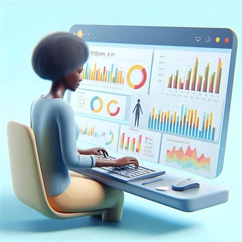 3d render of person analyzing data visualizations in modern workspace