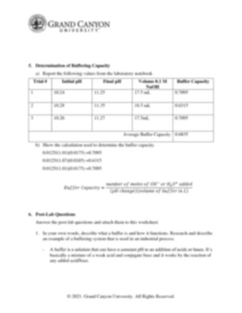 SOLUTION Chm 115l Buffers Lab Worksheet Gcu Studypool