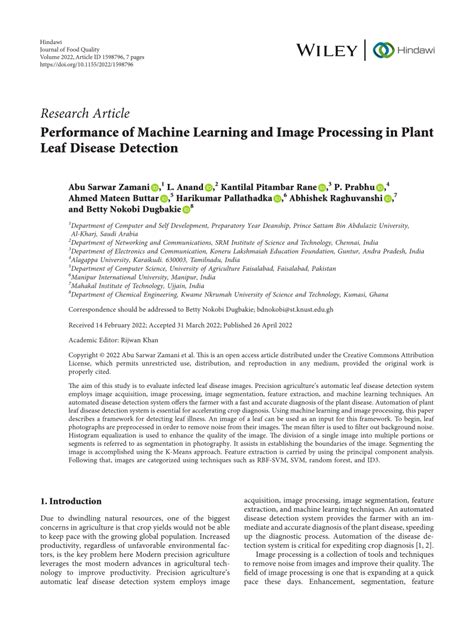 Pdf Performance Of Machine Learning And Image Processing In Plant Leaf Disease Detection