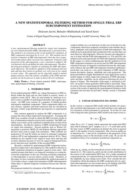 Pdf A New Spatiotemporal Filtering Method For Single Trial Estimation Of Correlated Erp