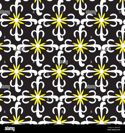 Seamless Pattern Repeat With Floral And Geometric Elements Black And White Background Modern