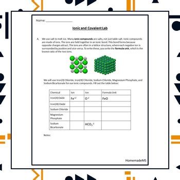 Ionic And Covalent Introduction And Lab By Homemade MS TpT