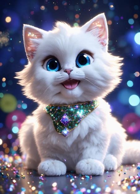 Personaje De Dibujos Animados De Disney Chibi Tipo Gato Blanco Esponjoso Con Pelo Plateado