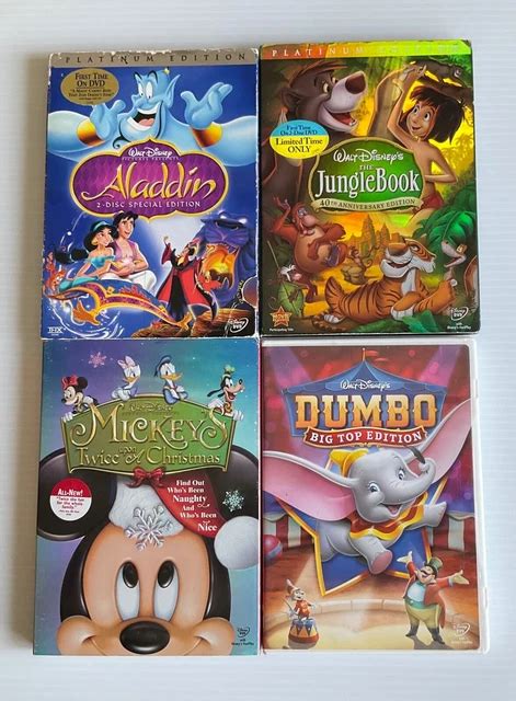 Disney Lot Of 4 Dvds Aladdin Jungle Book Mickeys Twice A Christmas