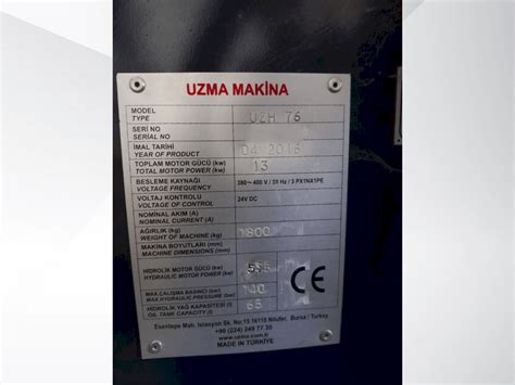 Uzma Makina Uzh76 Plate Rolling Machine Used Machines Exapro