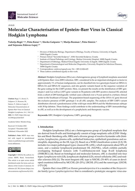 Pdf Molecular Characterisation Of Epsteinbarr Virus In Classical