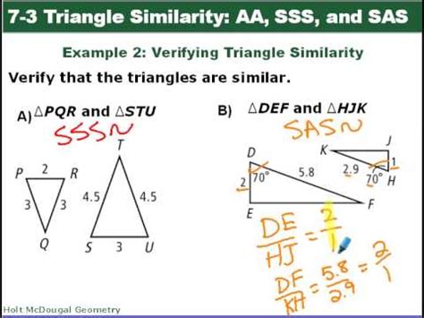 Geometry 7 3 Triangle Similarity AA SSS SAS YouTube