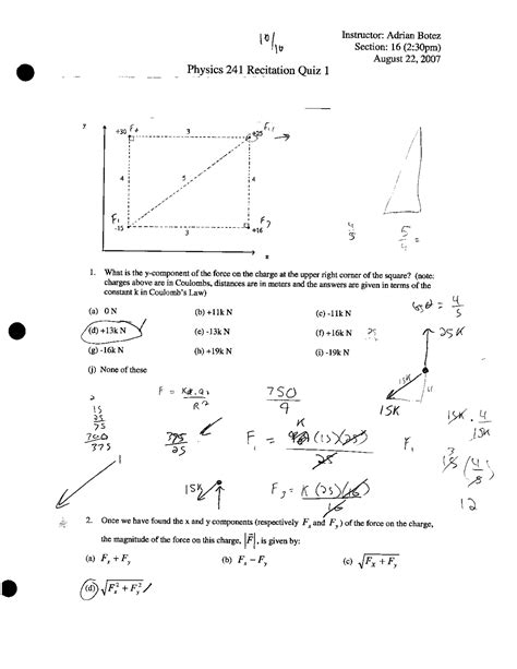 Quiz 1 With Solutions Electricity And Optics Phys 24100 Docsity