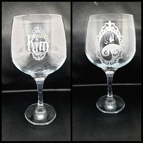 Personalised Character Etched Gin Glass Glittered Stem Gin Etsy Uk