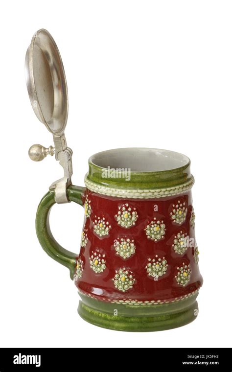 A Traditional German Beer Jug With Silver Lid Isolated On White