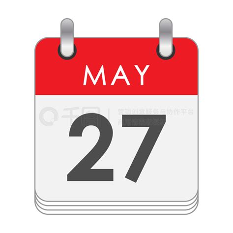 27日历台历5 月 27 日。翻页日历的叶子，日期为 5 月 27 日。平面样式。矢量图免费下载eps格式1000像素编号