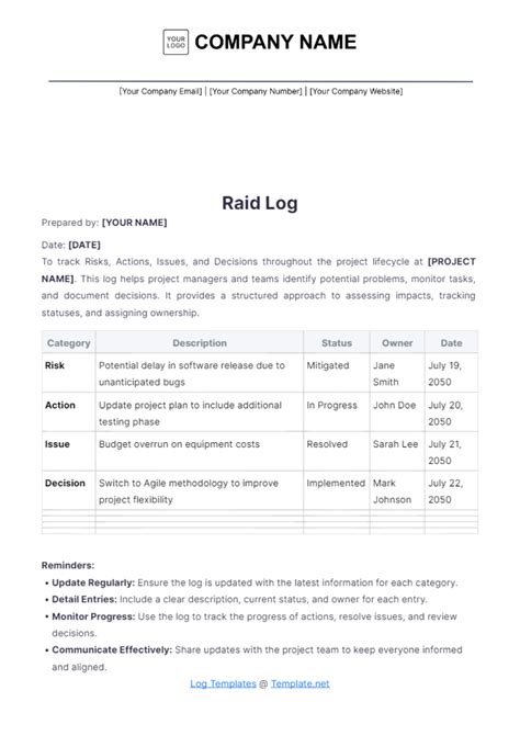 Free Raid Log Template To Edit Online