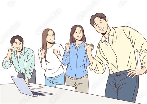 팀워크 비즈니스 스타트업 소기업 화이트칼라 전문직 청년 성인 파이팅 흔들기 열정 컨셉 이미지 Jv14292957 일러스트 무료 일러스트
