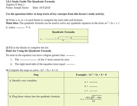 Algebra 2 Formulas List