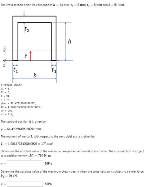 solved the cross section below has dimensions h 74 mm t1