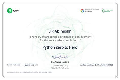 Abineshh Sr On Linkedin Certificate Pythonprogramming Zerotohero Success