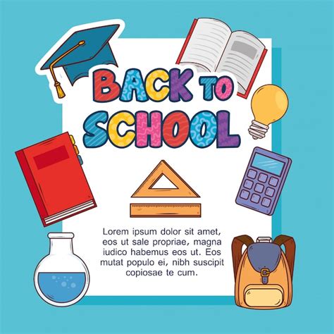 Retour Plat Au Fond De Lécole Avec Des Fournitures Scolaires Vecteur