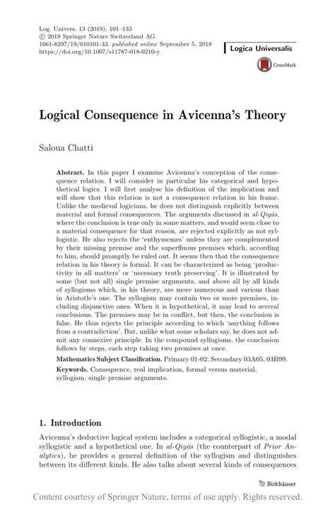 Logical Consequence In Avicennas Theory