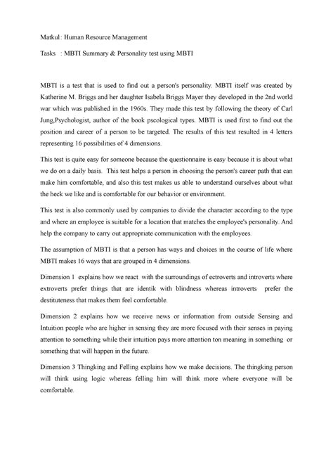 Mbti Summary And Personality Test Using Mbti Matkul Human Resource