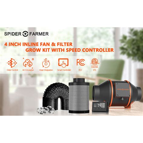 Spider Farmer Ventilation Kit 4 Inline Duct Fan With Temperature Humi