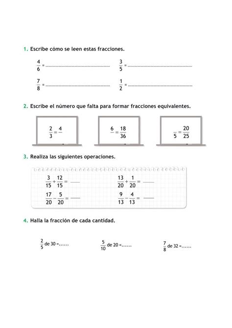 Repaso Tema 5 Mates 4º Fracciones Worksheet Live Worksheets