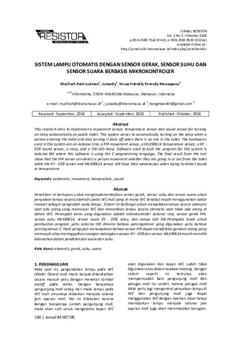 Pdf Sistem Lampu Otomatis Dengan Sensor Gerak Sensor Suhu Dan Sensor