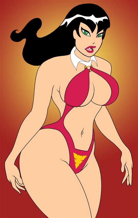 Rule 34 Black Hair Dynamite Comics Fangs Female Female Only Gradient Background Green Eyes
