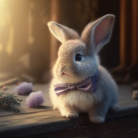 A White Rabbit Wearing A Bow Tie Sitting On The Floor Next To Some