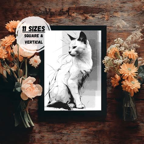 Minimalist Cat Line Art Print Modern Black And White Cat Poster
