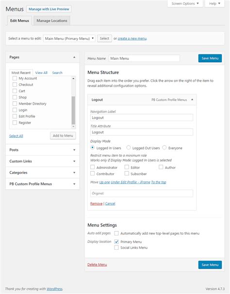 Custom Profile Menus Cozmoslabs
