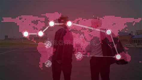 Animation Of Connected Dots Map Over Diverse Businessman Walking