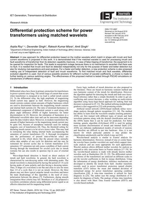 Pdf Differential Protection Scheme For Power Transformers Using Matched Wavelets