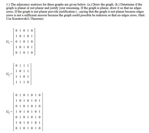 solved the adjacency matrices for three graphs are given