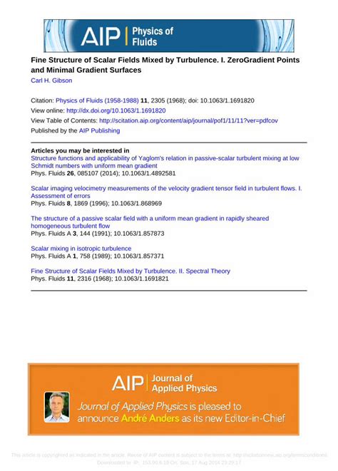 Pdf Fine Structure Of Scalar Fields Mixed By Turbulence I Zero