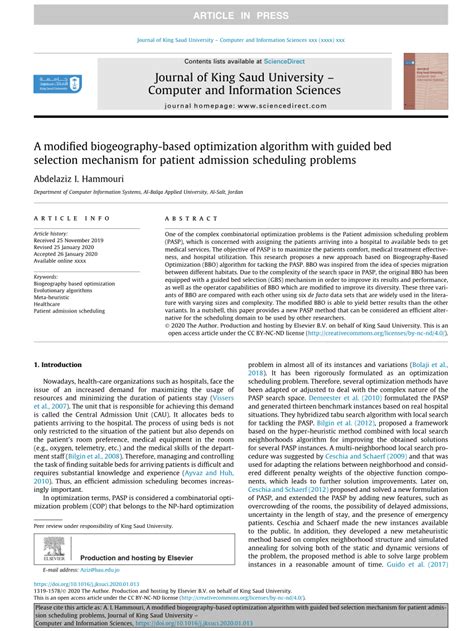 pdf a modified biogeography based optimization algorithm with guided