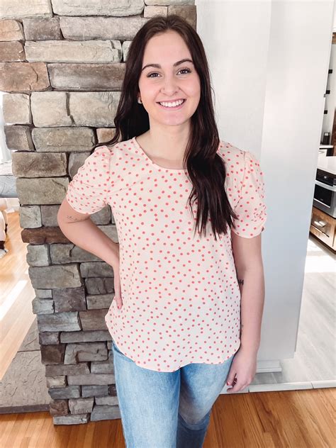 Peach Polka Dot Short Sleeve Blouse Urban Threads Clothing Boutique