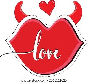 Sexy Red Lips Love Text Horns Stock Vector Royalty Free Shutterstock