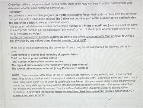 Solved Overview Write A Program In Swift Named Primefinder
