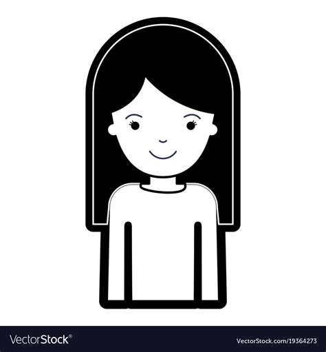 Half Body Woman With Long Straight Hair In Black Vector Image