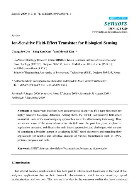 Pdf Ion Sensitive Field Effect Transistor For Biological Sensing