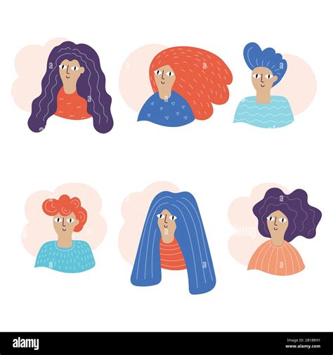 Collection Of Portraits Of Men And Women Flat Cartoon Stock Vector