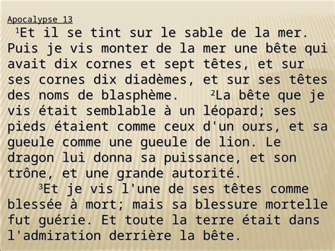 PPT Apocalypse Et Il Se Tint Sur Le Sable De La Mer Puis Je Vis Monter De La Mer Une